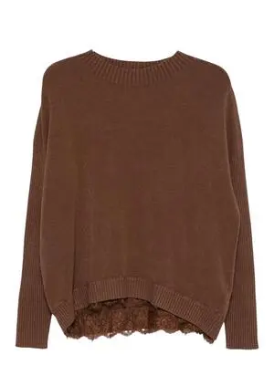 ERMANNO FIRENZE Lace Trim Ribbed Sweater - Brown