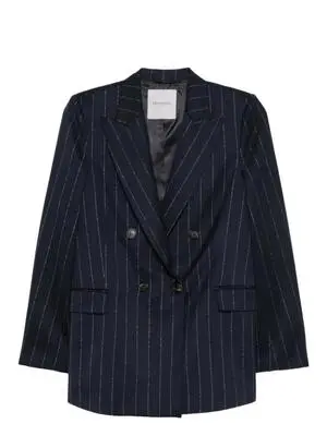ERMANNO FIRENZE Double-breasted Pinstriped Blazer - Blue