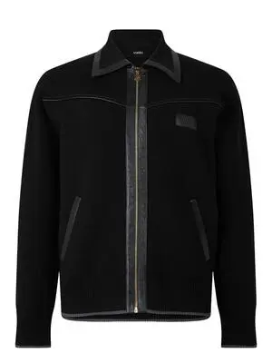 Amiri Zip-up Knit Jacket With Leather Effect Collar - Black