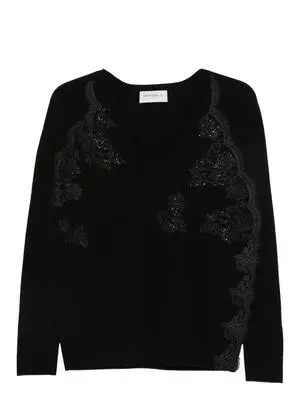 ERMANNO FIRENZE V-neck Lace Panel Sweater - Black