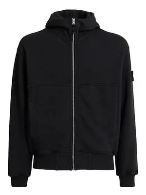 Stone Island Hooded Zip-up Coat - Black