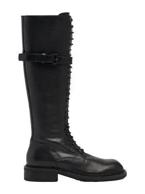 ANN DEMEULEMEESTER Knee-high Lace-up Boots With Buckle Detail - Black