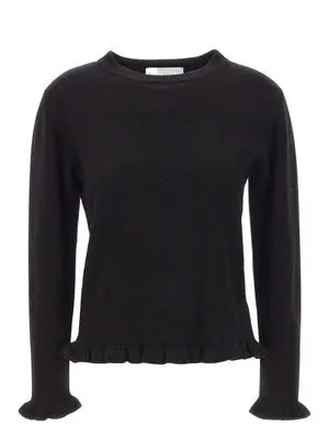 KAOS Ruffled Hem Knitted Sweater - Black