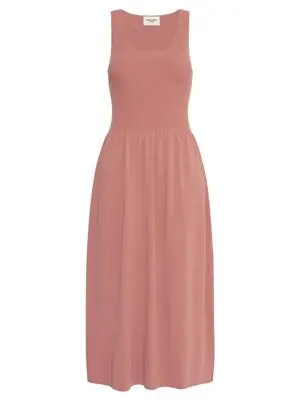 Max Mara Weekend Max Mara Long Viscose Yarn Dress With Ribbed Bodice And Pleated Waist Terracotta