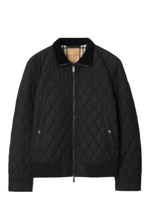 Burberry Quilted Nylon Bomber Jacket With Check Lining - Black