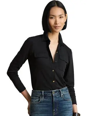 Ralph Lauren Stretch Jersey Button-up Shirt - Black