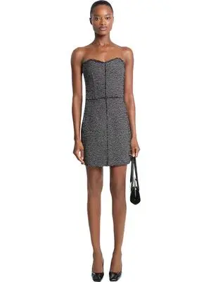 Michael Kors Frayed Crosshatch Tweed Sweetheart Mini Dress - Black
