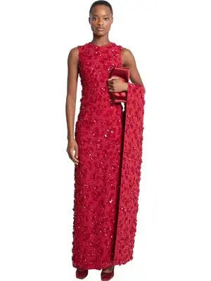 MICHAEL KORS Michael Kors Collection Hand-Embroidered Floral Double Crepe Sablé Gown