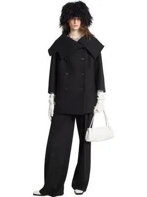 Michael Kors Double Breasted Wool Melton Peacoat - Black