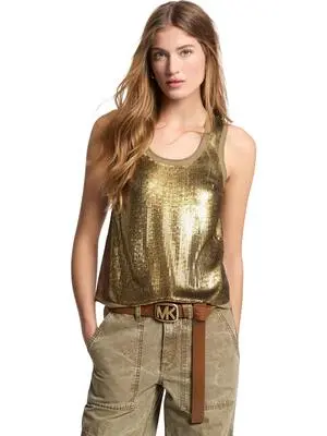 Michael Kors Sequined Georgette Tank Top - Green