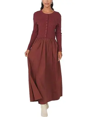 POINT Point Mixed Media Maxi Dress Dark Rust