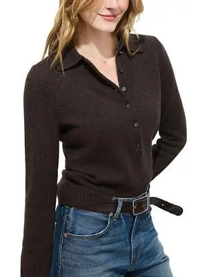 ALEX MILL Park Cashmere Polo Sweater - Espresso