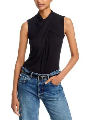 T Tahari Sleeveless Asymmetrical Draped Neck Top - Black