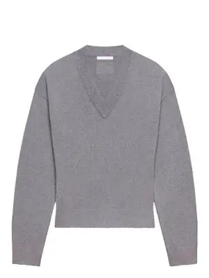 Helmut Lang Oversized Distressed V-neck Pullover - Gray Blend