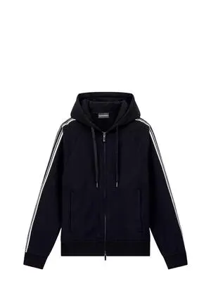 Emporio Armani Full-zip Hoodie With Side Stripe Detail - Black