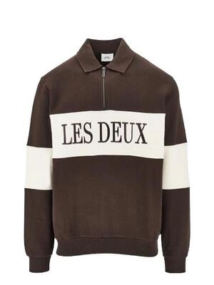 LES DEUX Half-zip Long-sleeve Sweatshirt With Ribbed Details - No