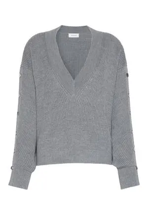Sportmax Sportmax Ribbed-Knit Plunge Neck Sweater With Button Detailing Medium Gray