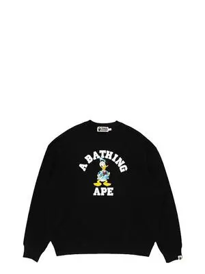 A BATHING APE X Disney Donald Duck College Crewneck Sweatshirt - Black