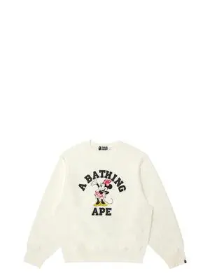 A BATHING APE X Disney Minnie Mouse College Crewneck Sweatshirt - Ivory
