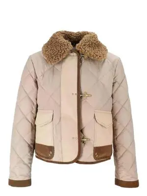 FAY Quilted Jacket With Faux Fur Collar - Neutrals