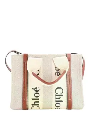 Chloé Chloé Woody Convertible Canvas With Leather Small Tote Bag Brown