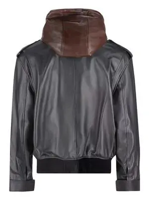 Loewe Layered Leather Hooded Jacket - Grey