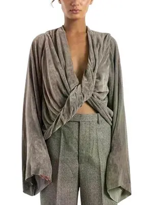 Rick Owens Twisted Detail Plunge V-neck Long Sleeve Top - Grey
