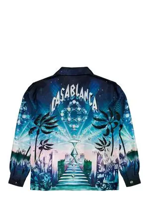 Casablanca Crystal Alchemy Cuban Collar Shirt - Blue