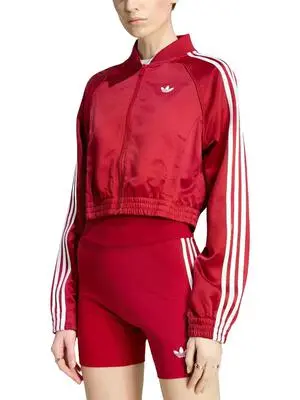 Adidas Satin Bomber Jacket With Side Stripes - Red