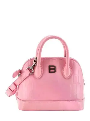Balenciaga Ville Bag Crocodile Embossed Leather Satchel - Pink