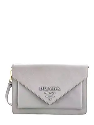 Prada Monochrome Envelope Saffiano With City Calf Mini Crossbody Bag - Grey