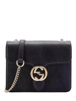 Gucci Interlocking Leather Shoulder Bag - Black
