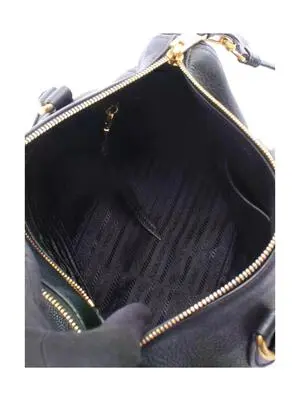 Prada Prada Vitello Daino Zip Top Satchel Black