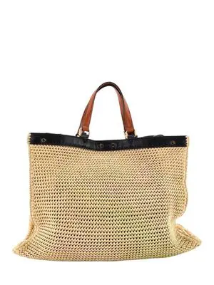 Fendi Peekaboo X-raffia Medium Tote Bag - Neutrals