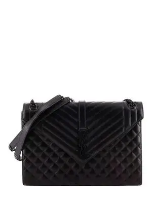 Saint Laurent Classic Monogram Envelope Satchel Shoulder Bag - Black