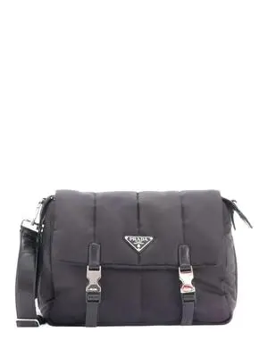 Prada Tessuto Zip Buckle Messenger Bag - Black