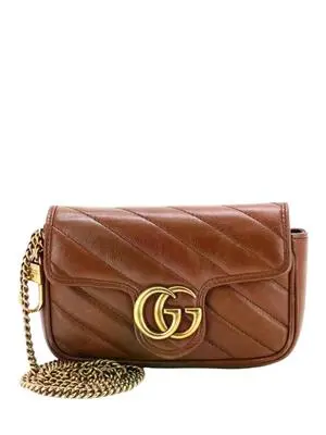 Gucci Gg Marmont Flap Bag Diagonal Quilted Leather Super Mini Crossbody Bag - Brown