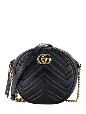 Gucci Gg Marmont Matelassé Leather Mini Round Shoulder Bag - Black