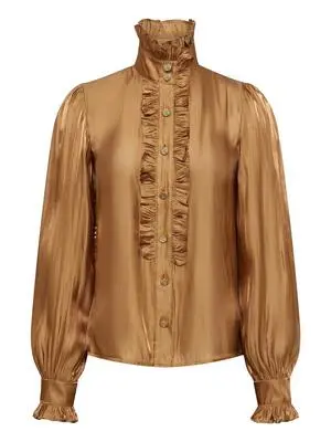 ZETAYE Carrington High Neck Ruffle Blouse - Brown