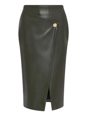 ZETAYE Riva Faux Leather Wrap Midi Skirt - Green