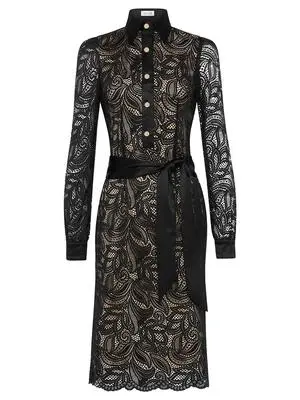 ZETAYE Lyric Lace Midi Shirt Dress With Satin Details - Black
