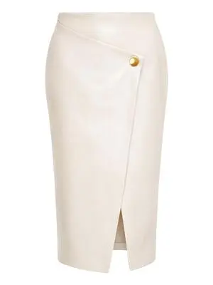 ZETAYE Riva Faux Leather Wrap Midi Skirt - White