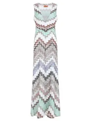 MISSONI MISSONI Sleeveless V-Neck Maxi Dress With Geometric Zigzag Pattern
