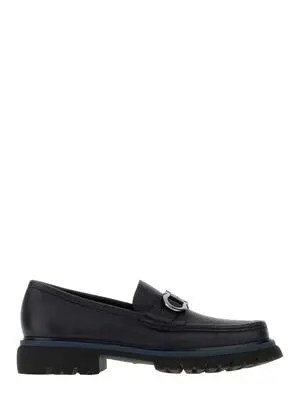 FERRAGAMO Cocoon Leather Loafers With Gancini Detail - Blue