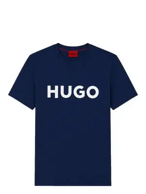 Hugo Logo Print Cotton T-shirt - Blue