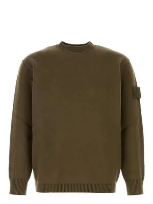 Stone Island Crew Neck Cotton Blend Knit Sweater - Green