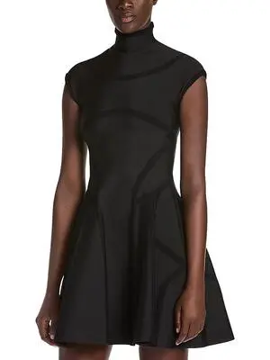 Alexander McQueen Jacquard Line Flared Mini Dress - Black