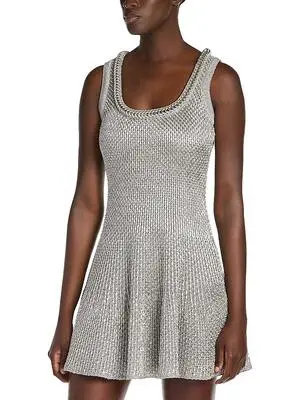 Alexander McQueen Metallic Ring Knit Flared Mini Dress - Silver