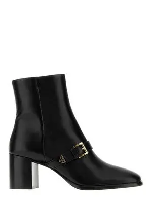 Prada Leather Ankle Boots With Sculpted Heel - Black