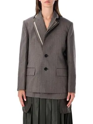 Sacai Wool Tailored Blazer Jacket - Marrone
